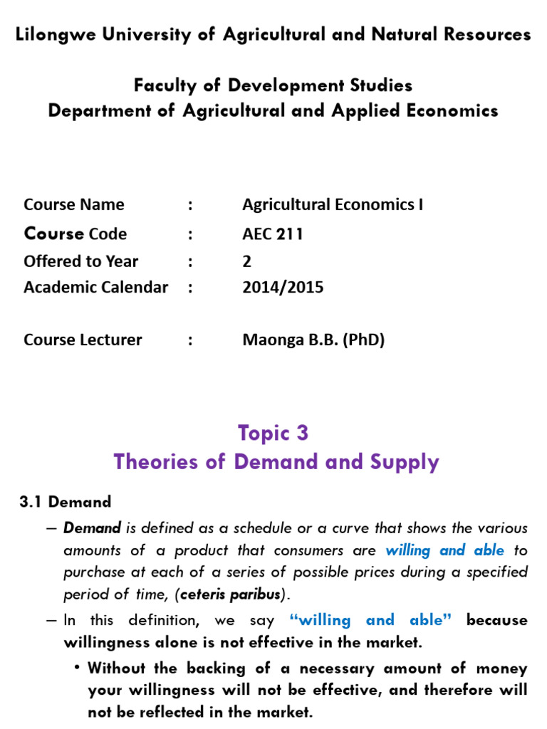 AAE 211 3 Demand Supply | PDF | Elasticity (Economics) | Demand