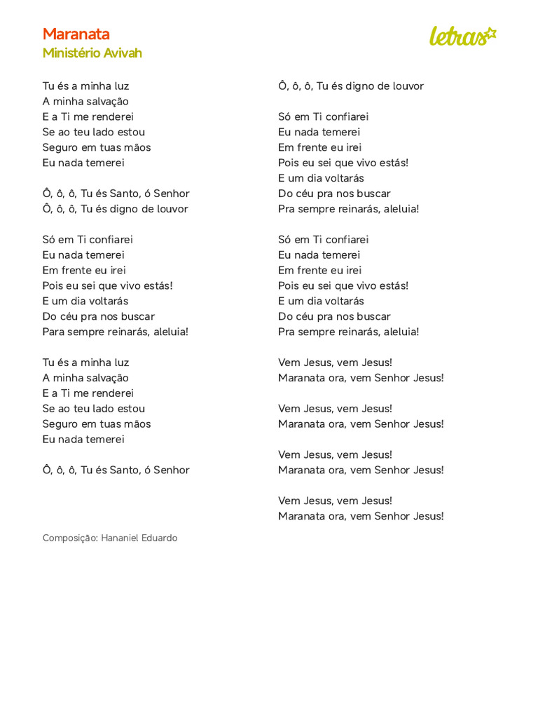 Letra do Hino Maranata - Avivah | PDF