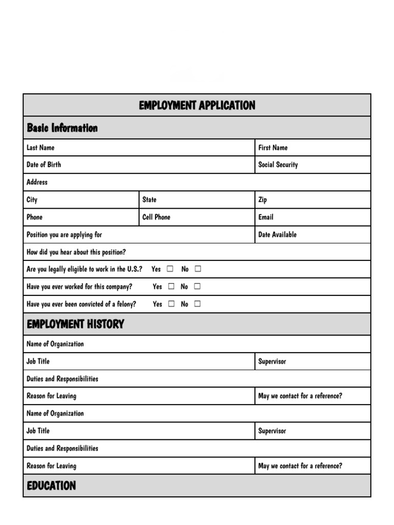 Employment Application | PDF | Employment | Justice