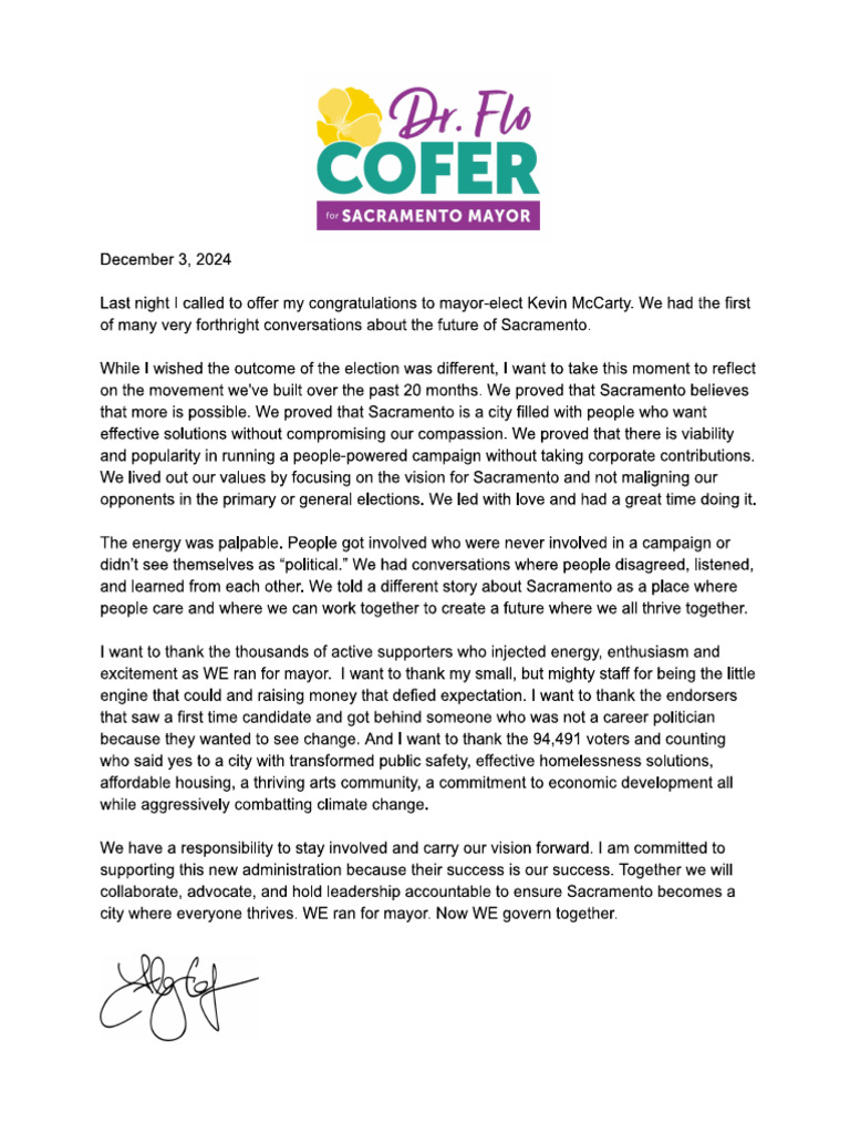 Dr. Cofer Statement Following GE - Dec 3 2024 | PDF