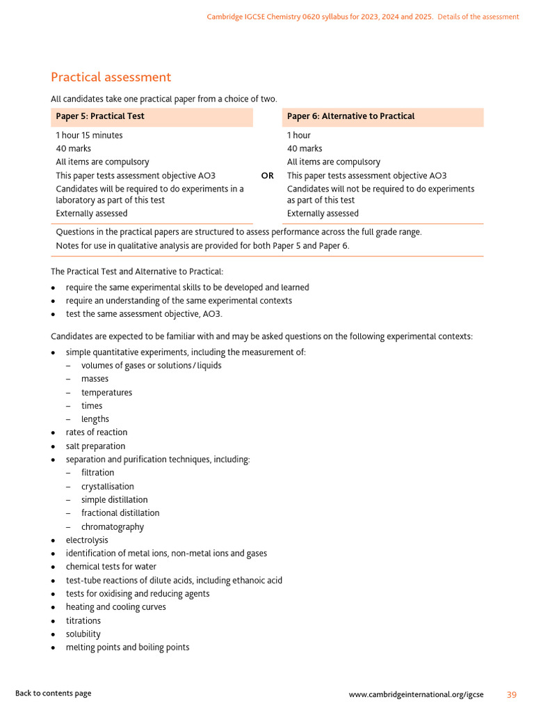 Cambridge IGCSE Chemistry 0620 Syllabus 2025 | PDF | Metallic Elements ...