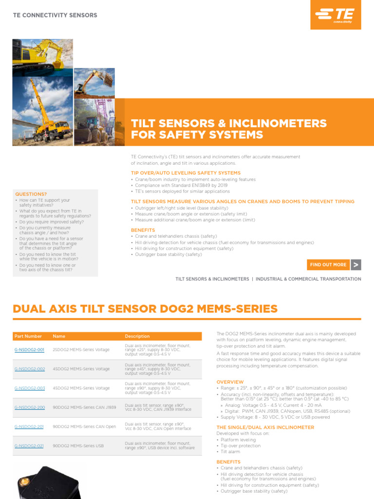 Tilt Sensors Inclinometers Sell Sheet Ss Ts Ict200 | PDF | Manufactured ...