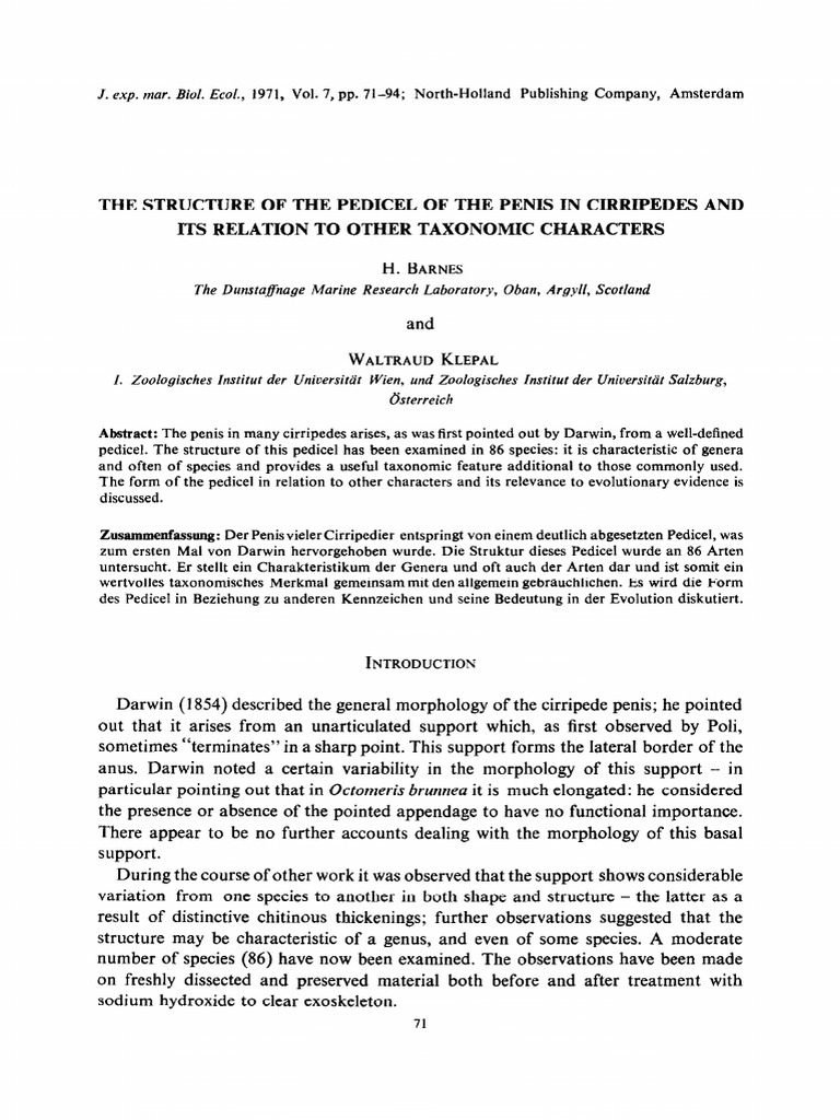 Cirripede Penis Pedicel Structure Analysis | PDF | Species | Anatomical ...