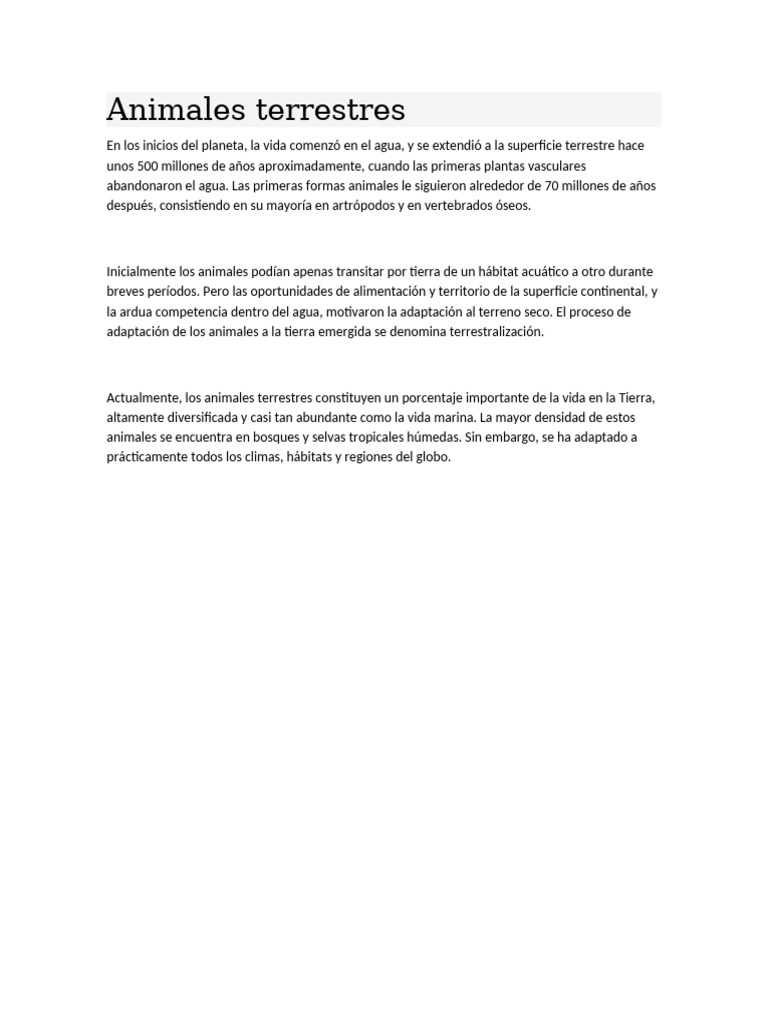 Animales Terrestres | PDF