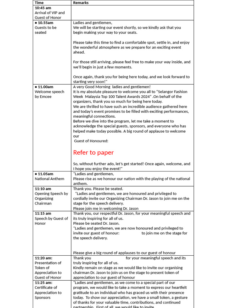 Selangor Fashion Week 2024 Emcee Script | PDF