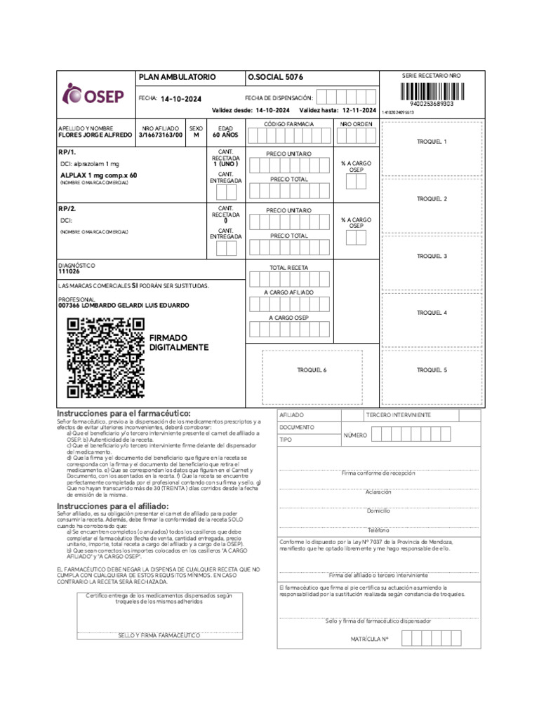 Receta Médica OSEP: Instrucciones y Detalles | PDF | Farmacéutico ...