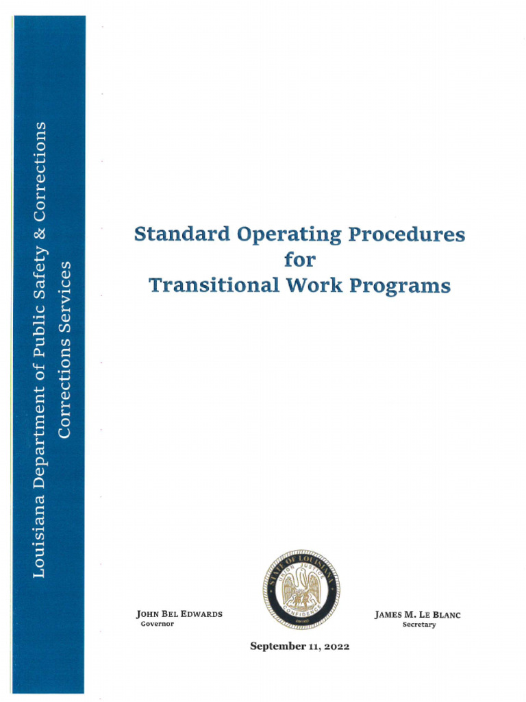Louisiana's Standard Operating Procedures For Transitional Work ...