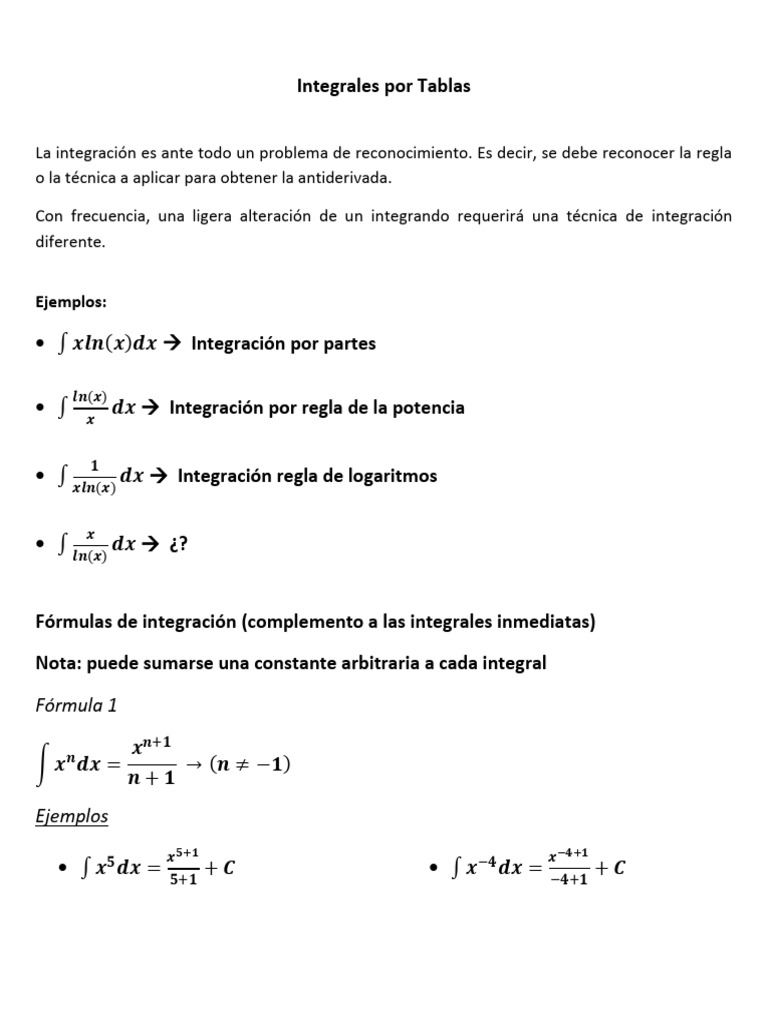 10 Integrales Por Tablas | PDF | Integral | Cálculo