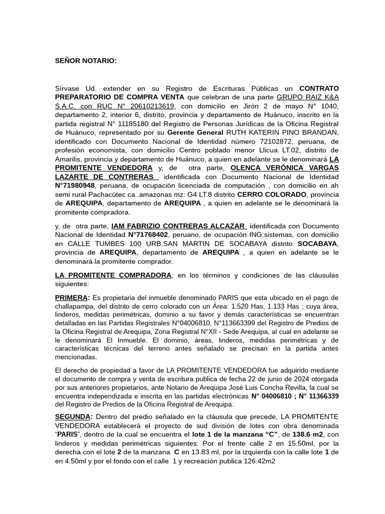 Contrato Preparatorio de Compra y Venta PARIS | PDF | Bancos | Derecho privado