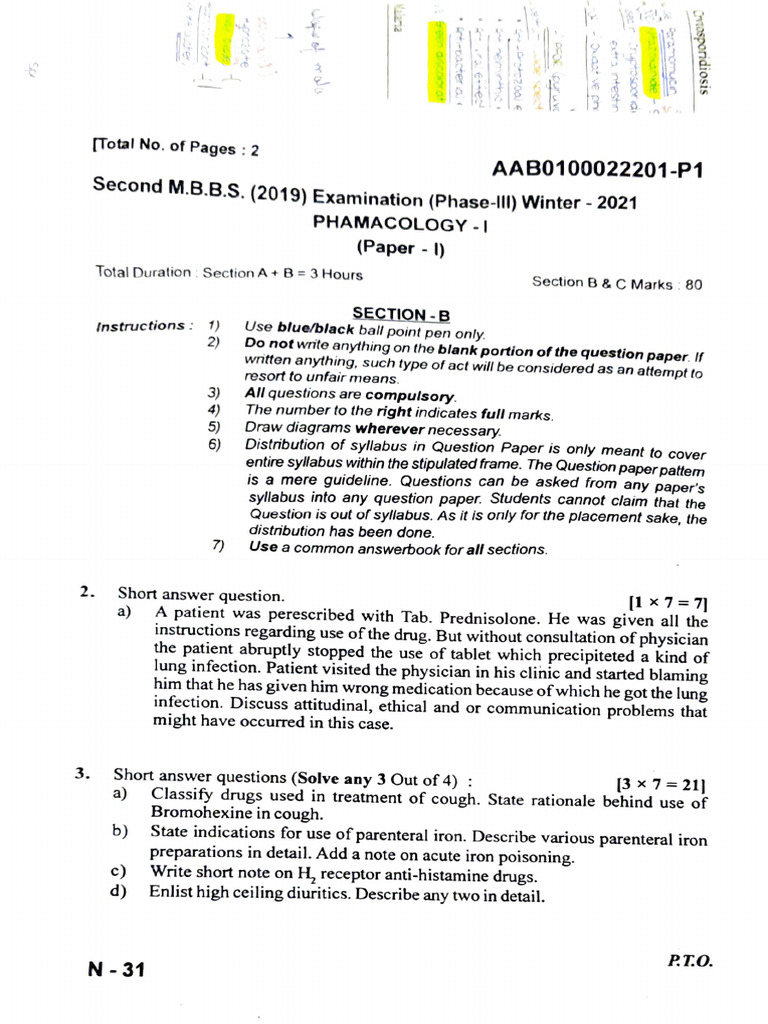 2nd MBBS Question Pprs | PDF