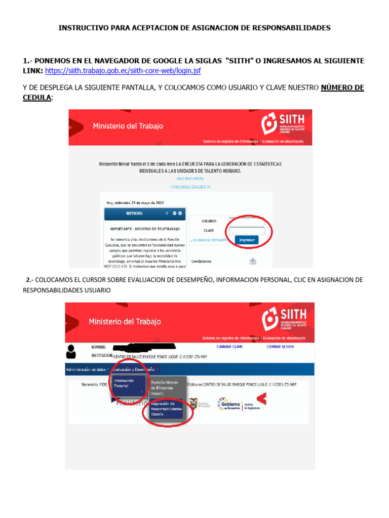 Instructivo para Aceptación de Responsabilidades SIITH | PDF