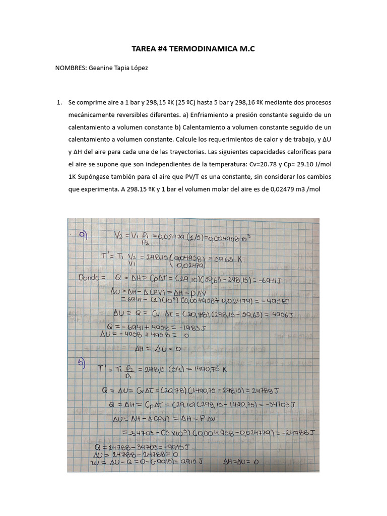 Tarea 4 Termo MC | PDF | Gases | Pistón
