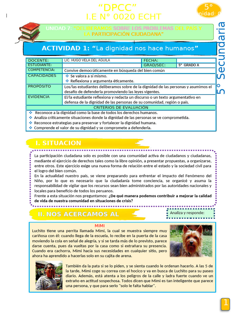 5° DPCC -ACTV.01-UNID.7 2024 (1) | PDF | Humano | Dignidad