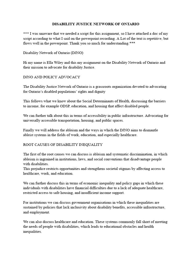 Disability Justice Advocacy in Ontario | PDF | Disability | Social ...