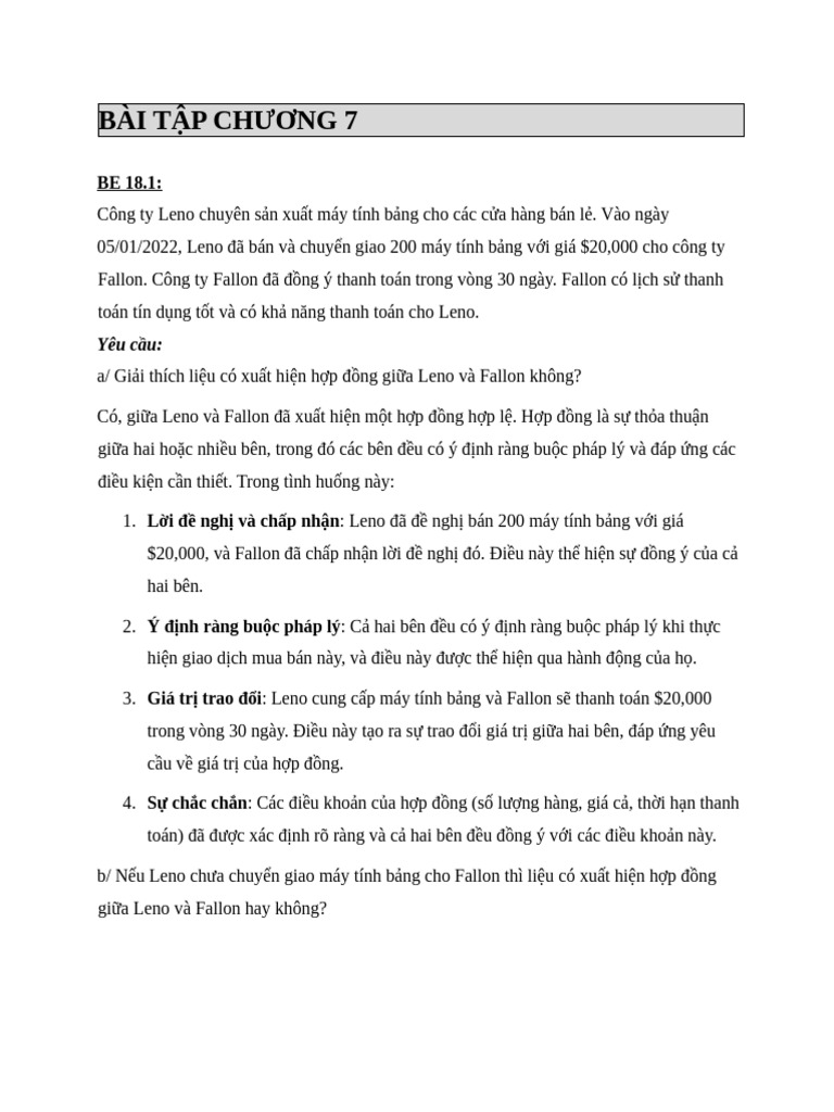 Bài tập chương 7 KTTC | PDF