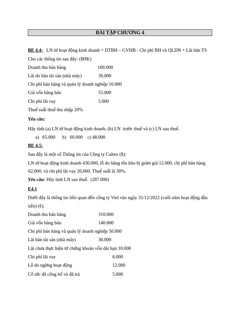 Bài Tập Chương 4 KTTC | PDF