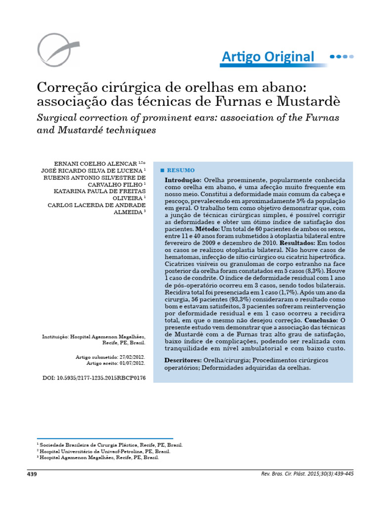 Otoplastia: Técnicas Furnas e Mustardè | PDF | Especialidades médicas
