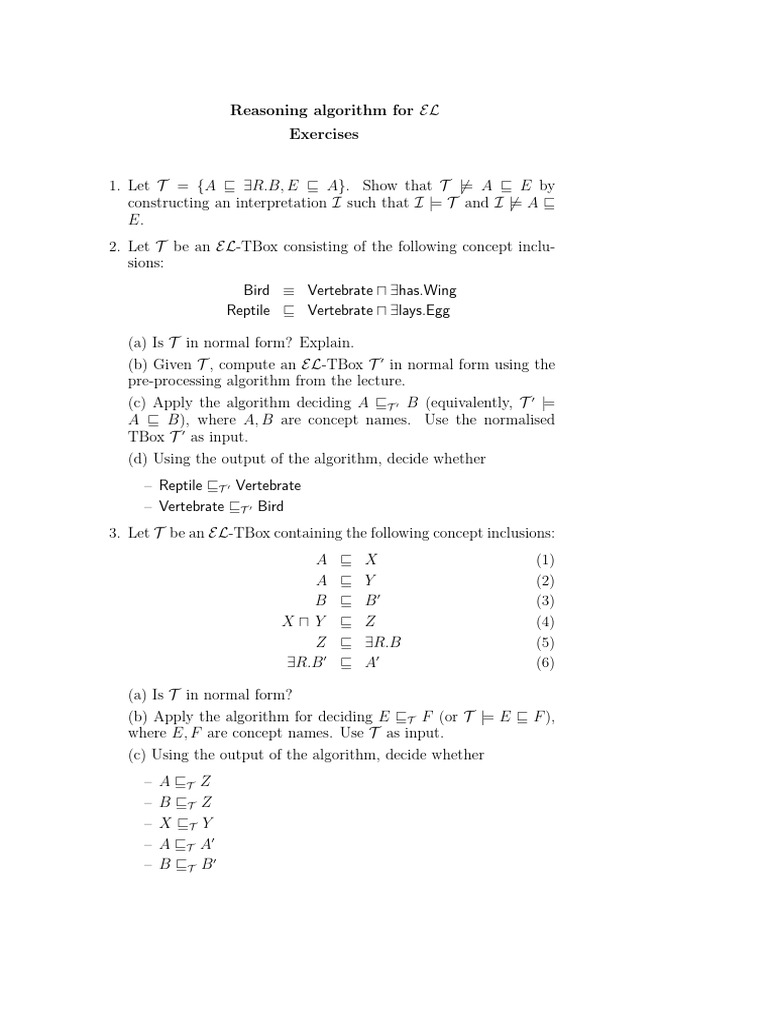 EL Reasoning Algorithm Exercises | PDF