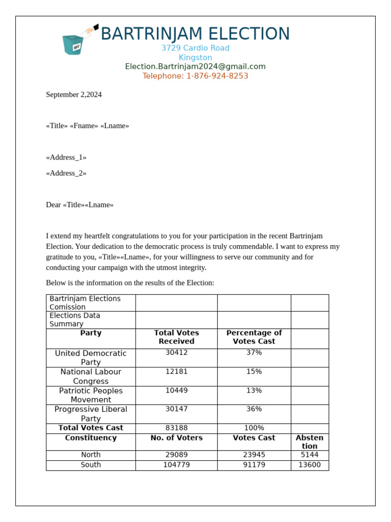Election Letter | PDF | Elections | Political Events