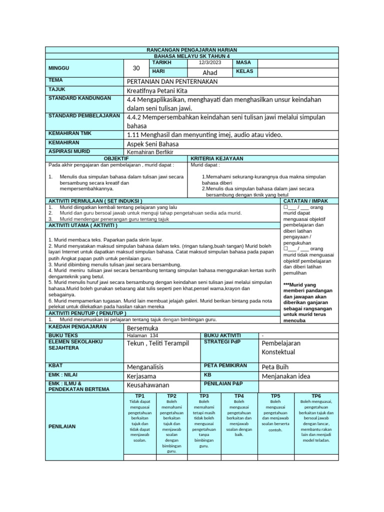 Rph Minggu 30 Bm Sk Thn 4 2024 by Cikgu Gorgeous | PDF