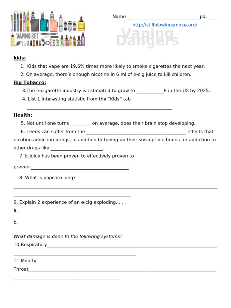 vaping webquest - 8th grade (1) | PDF | Electronic Cigarette | Habits