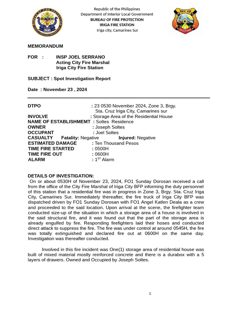 FIRE INVESTIGATION (1) | PDF | Firefighting | Firefighter