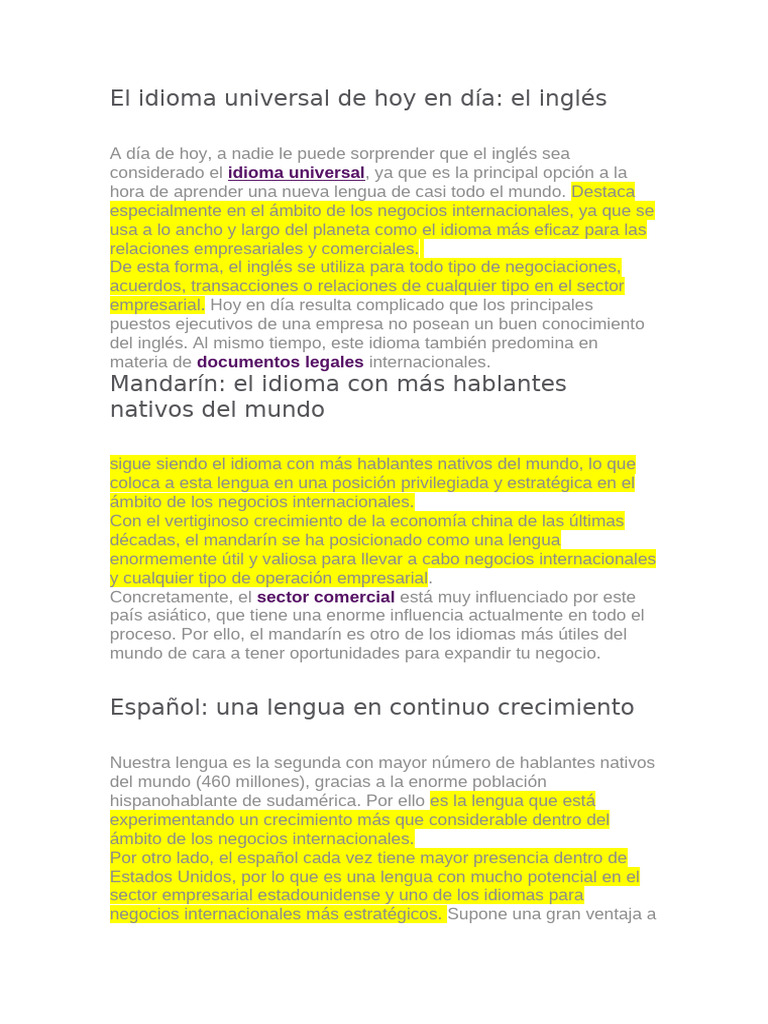 El Idioma Universal de Hoy en Día | PDF | Lengua española | Alemania