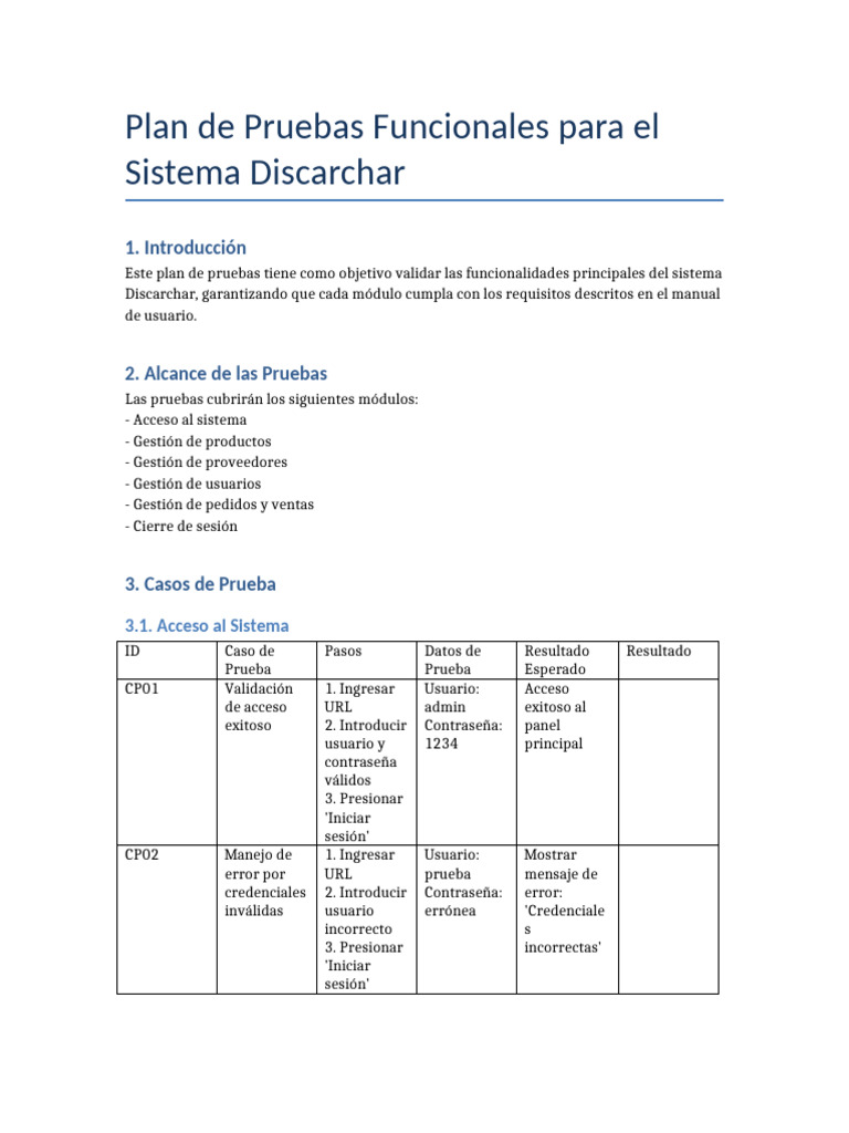Plan de Pruebas Funcionales | PDF | Software | Informática