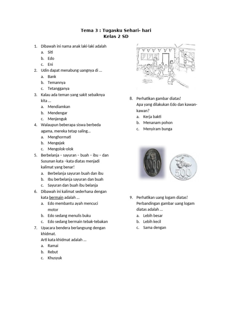 Soal Harian Kelas 2 SD: Tugasku Sehari-hari | PDF