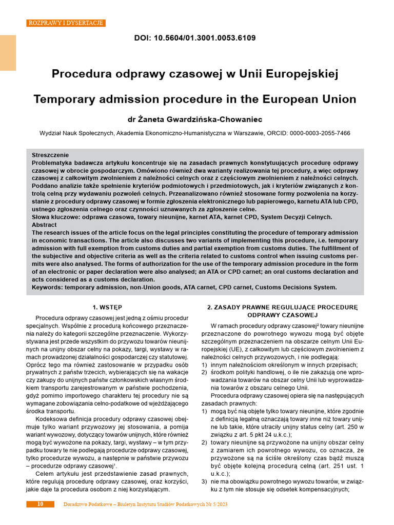 Procedura Odprawy Czasowej W Unii E | PDF