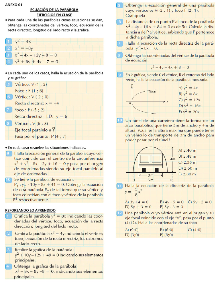 Anexo 07 - Ecuacion de La Parabola - 5to Sec | PDF