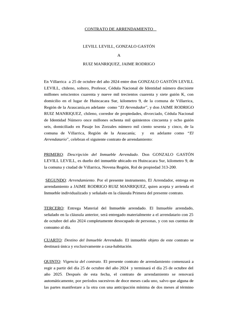 contrato de arriendo ruiz_levill | PDF | Propiedad | Derecho privado
