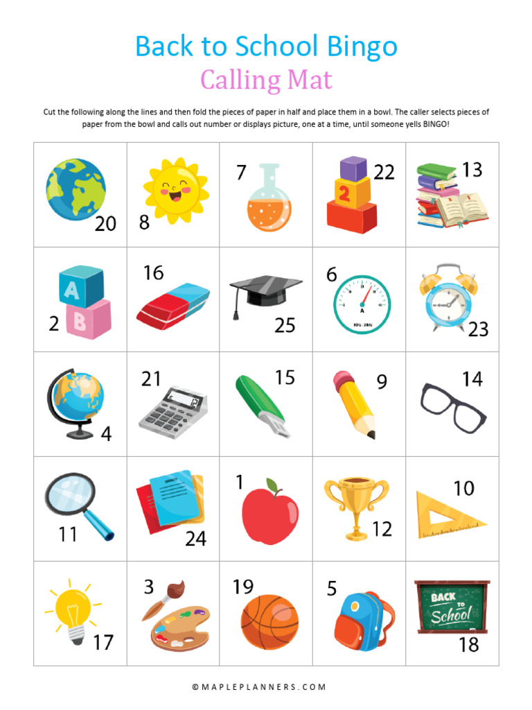 Back To School Bingo Calling Mat | PDF
