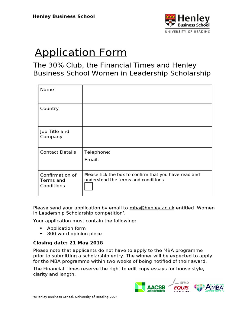 Women in Leadership Application Form 2018 | PDF