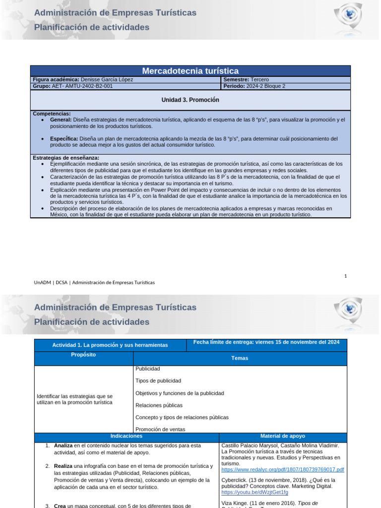 AMTU-2402-B2-001_planificación_U3 | PDF | Marketing | Publicidad