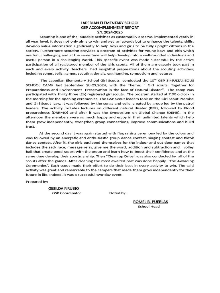 GSP Accomplishment Report | PDF