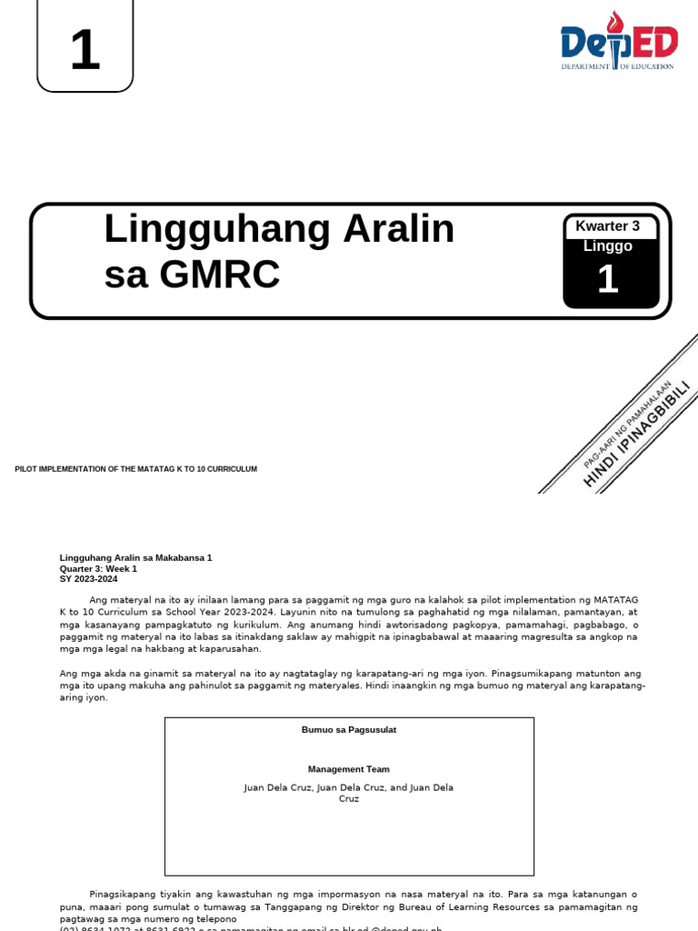 LE GMRC1 Q3 Week1 FINAL | PDF