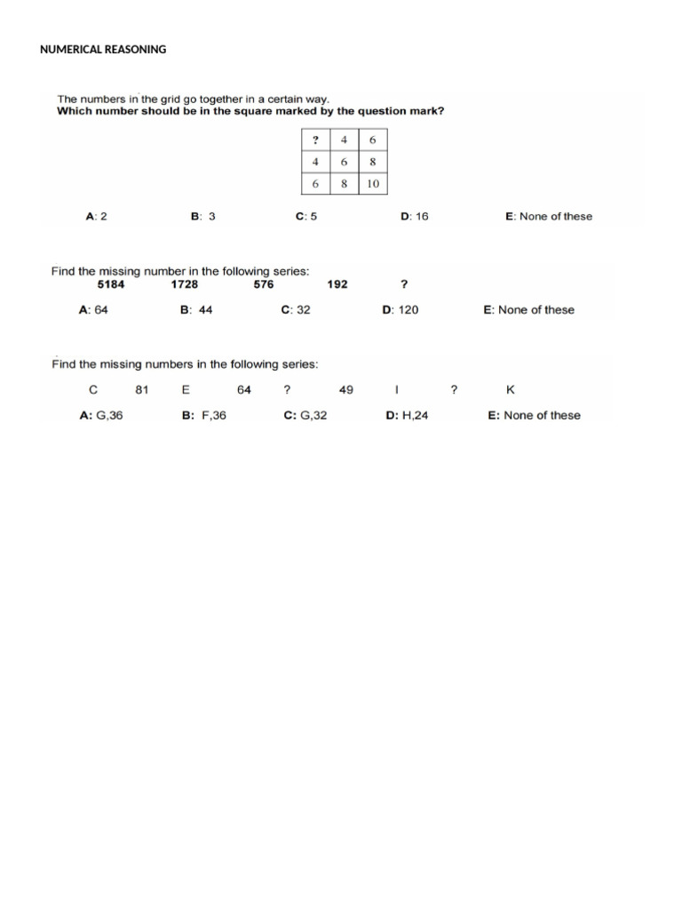 Numerical Reasoning | PDF