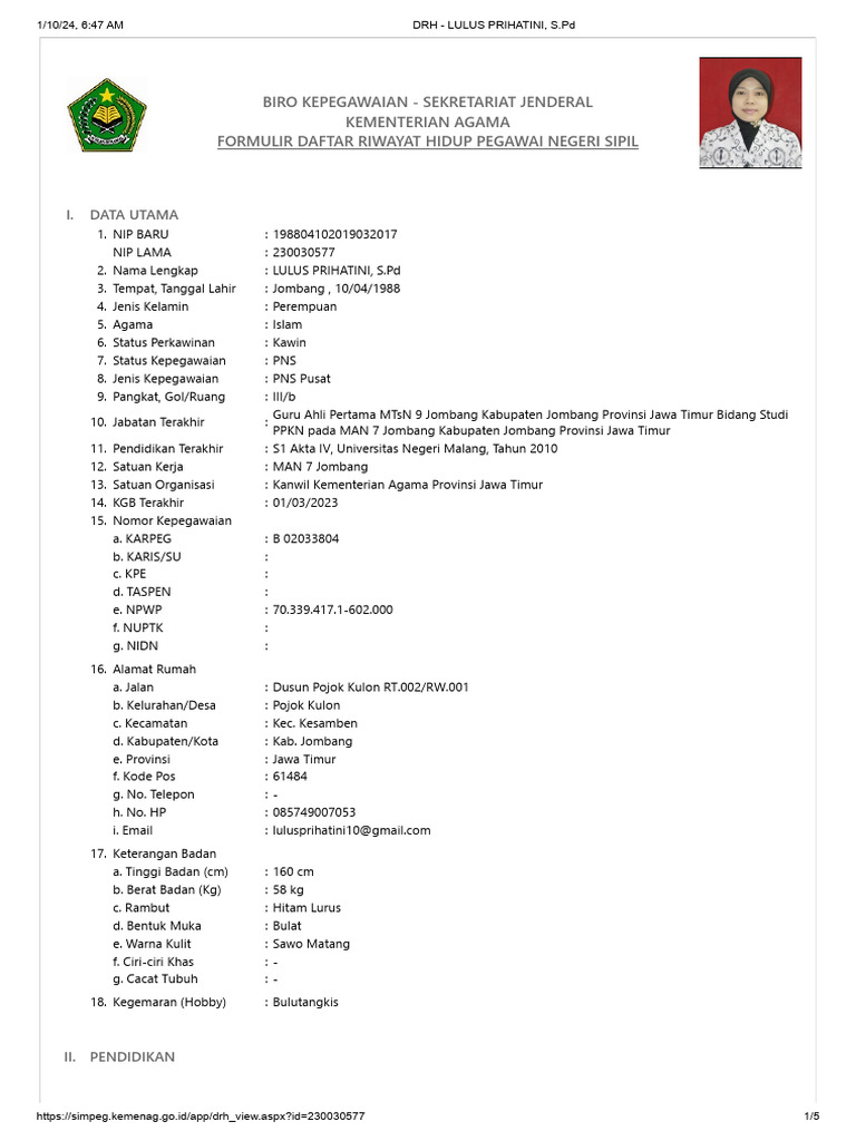 DRH - Lulus Prihatini, S.PD | PDF