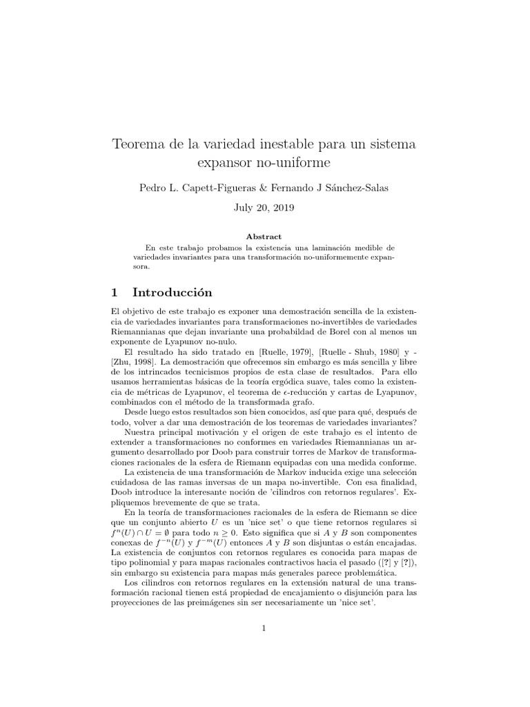 Teorema Variedad Inestable v4 | PDF | Colector | Teorema