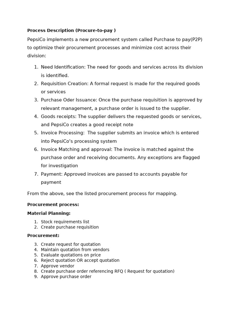 Process Description - PEPSICO | PDF