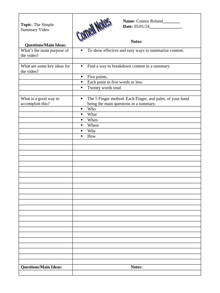 Cornell Notes Blank (1) | PDF