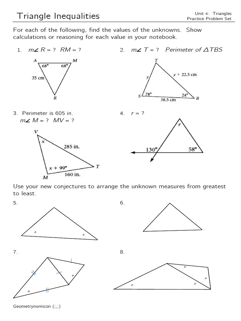 Triangle Inequality Practice Set-1 | PDF | Triangle | Triangle Geometry