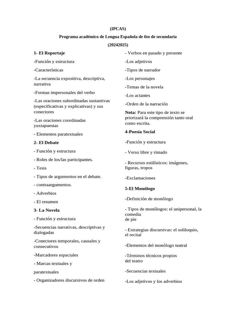 programa academico de 6to-1 | PDF | Monólogo | Narrativa