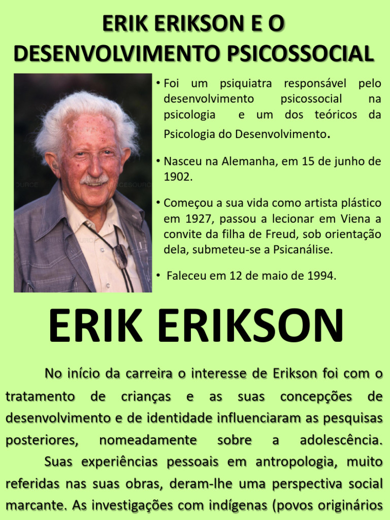 Aula 2 - Erik Erikson e Os Estágios Do Desenvolvimento Psicossocial | PDF | Psicologia Social ...