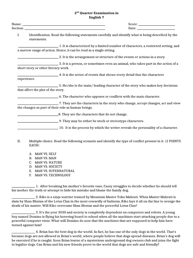 English 7 2nd Quarter Exam Guide | PDF