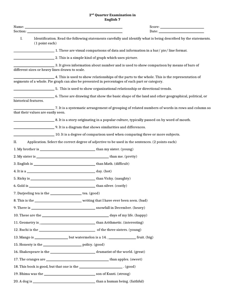 English 8 2nd Quarter Exam | PDF | Pie Chart