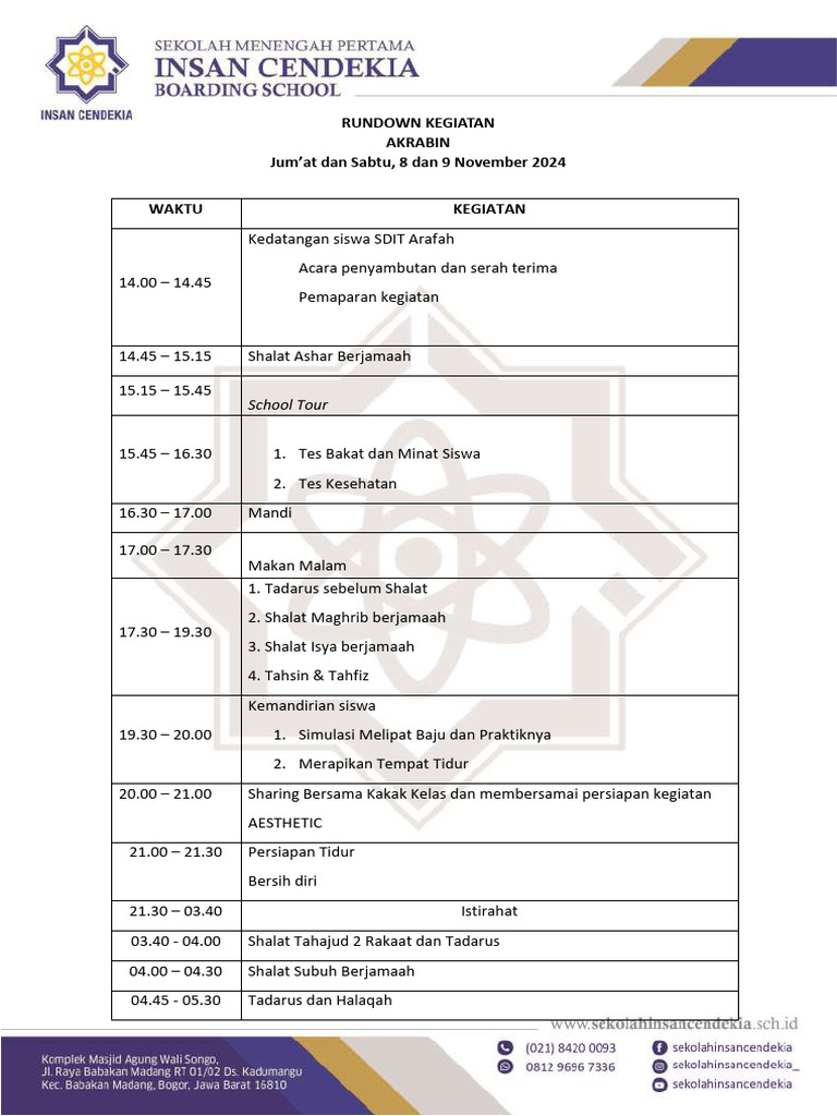 RUNDOWN Kegiatan AKRABin | PDF