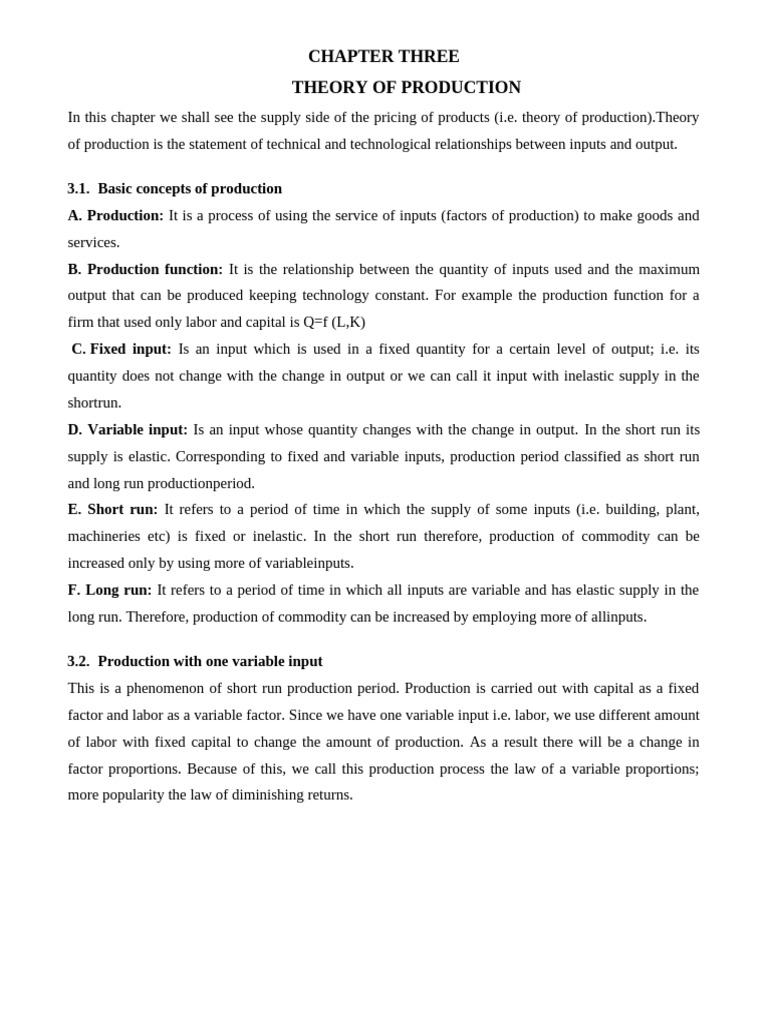 Theory of Production Explained | PDF | Elasticity (Economics) | Supply ...