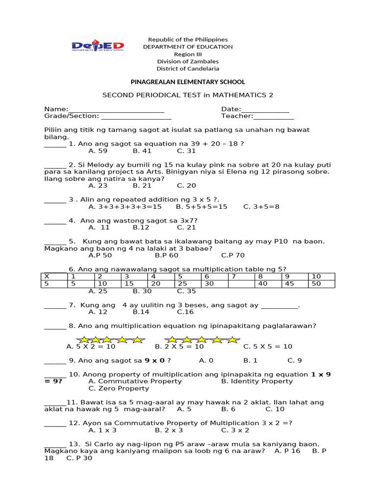 PT - Mathematics 2 - Q2 | PDF